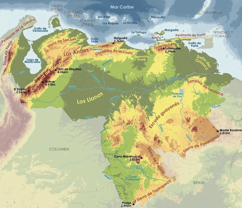 Mapa físico de Venezuela - Socialhizo